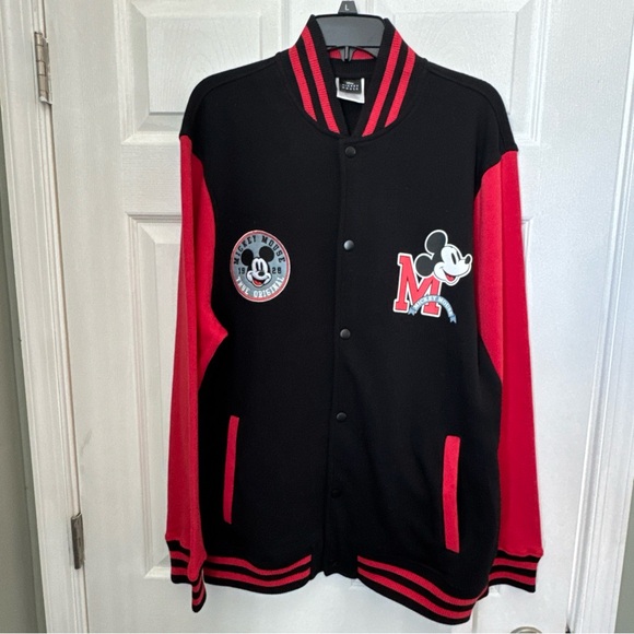 Disney | Jackets & Coats | Mickey Mouse Black And Red Varsity Jacket ...